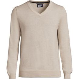 LANDS' END Merino-Pullover mit V-Ausschnitt, Herren,  Braun, Wolle, by Lands' End