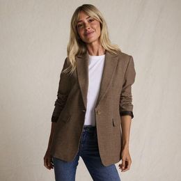 LANDS' END Karierter Blazer, Damen,  Beige, Polyester/Viskose/Polyester-Mischung, by Lands' End