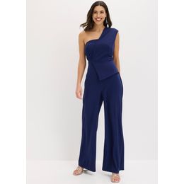 bonprix Overall aus strukturiertem Crepe, blau, Gr.40/42 (M), Modern und sexy: One-Shoulder-Jumpsuit mit asymmetrischem Sch&ouml;&szlig;chen-Detail