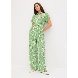 bonprix Jumpsuit aus flie&szlig;endem Viskose-Mix, gr&uuml;n, Gr.48, Jumpsuit mit &uuml;berschnittenen &Auml;rmeln mit Umschlag und Knopfleiste