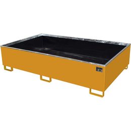 eurokraft pro Regal-Bodenwanne mit PE-Einsatz, 1000 l Auffangvolumen, LxBxH 2165 x 1315 x 510 mm, orange