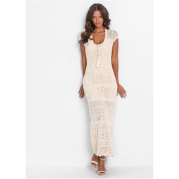 bonprix Strickkleid mit Ajour-Muster, beige, Gr.36/38 (S), Hinrei&szlig;endes Strickkleid mit Ajour-Muster und Schn&uuml;rung, 50% Baumwolle