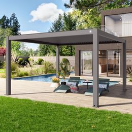 PRIMEYARD 4x4m Pergola in Perlgrau; mit Lamellendach in Perlgrau - (400132)