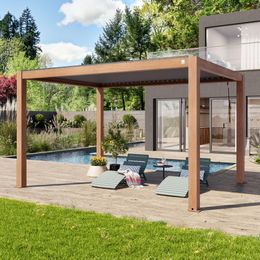 PRIMEYARD 3x4m Pergola in Holzoptik; mit Lamellendach in Perlgrau - (400118)