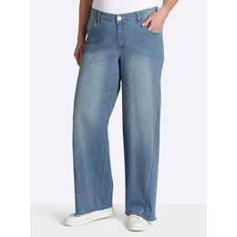 sheego Damen Jeans mit weitem, ausgestelltem Bein, blue-bleached, Gr&ouml;&szlig;e 54