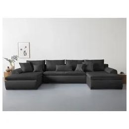 Wohnlandschaft Home Affaire "Win U-Form, B: 366 cm - OTTO. Verl&auml;ssliche Qualit&auml;t.", schwarz-wei&szlig; (schwarz, wei&szlig;, schwarz), B:366cm H:85cm T:176cm, 100% Polyester, Sofas, Wohnlandschaft, Bettfunktion, Bettkasten & 5 Zierkissen