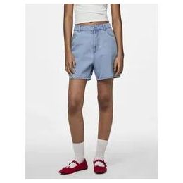Jeansshorts Pieces "PCABBI MW SHORTS NOOS", Damen, Gr. XS, N-Gr, blau (light blau denim), Denim/Jeans, Obermaterial: 87% Baumwolle, 8% Viskose, 5% Polyester, unifarben, Jeans Jeansshorts