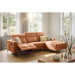Ecksofa OTTO HOME "LUND, L-Form, 261cm, man. o. elektr. Relaxfunktion (mit USB-A)", braun (cognac), B:261cm H:97cm T:179cm, Echtleder 100% Echtleder;Kunstleder 100% Polyurethan, Sofas, Ecksofa, und Kopfteilverstellung