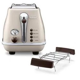 De'Longhi DE'LONGHI Toaster "Incona Vintage &raquo;CTOV 2103.BG&laquo;", beige (cremefarben), B:18,5cm H:20,5cm T:32cm, Toaster, im Retro Look, cremefarben