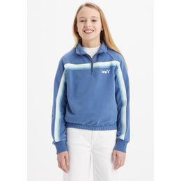 Sweatshirt LEVI'S KIDS, M&auml;dchen, Gr. 10 (140), blau (true navy), Sweatware, Obermaterial: 60% Baumwolle, 40% Polyester, kontrastfarbene Details, h&uuml;ftlang, V-Ausschnitt, B&uuml;ndchen, Sweatshirts Sweatshirt, mit Streifen - for Girls