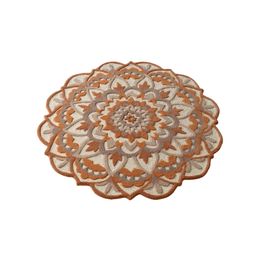 Teppich HEINE HOME Gr. 1, braun (terra, ecru), H:12mm &Oslash;:100cm, Schurwolle, Wolle, Teppiche, Teppich