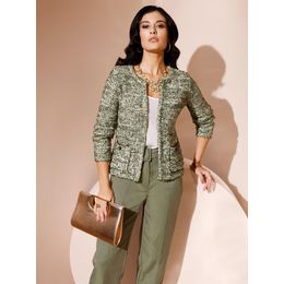 CR&Eacute;ATION L Cardigan CREATION L, Damen, Gr. 40, gr&uuml;n (ecru, khaki, gemustert), 55% Baumwolle, 30% Polyacryl, 15% Polyamid, gemustert, mehrfarbig, Strickjacken