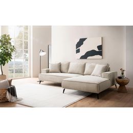 Ecksofa Home Affaire "TVINNU, L-Form, 275cm, in Cord und Leinenoptik", beige (hellbeige), B:275cm H:83cm T:173cm, Sofas, Ecksofa, wahlweise Recamiere rechts/links, schwarze F&uuml;&szlig;e, bequemer Sitzkomfort