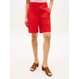 Chinoshorts Tommy Hilfiger "CO GMD BLEND CHINO SHORT", Damen, Gr. 42, N-Gr, fireworks, Web, Obermaterial: 65% Baumwolle, 33% Lyocell, 2% Elasthan, unifarben, gerade kurz, Hosen Chinoshorts, mit gekn&ouml;pften Ges&auml;&szlig;taschen, Regular Fit