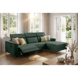 Ecksofa OTTO HOME "LUND, L-Form, 261cm, man. o. elektr. Relaxfunktion (mit USB-A)", gr&uuml;n (dunkelgr&uuml;n), B:261cm H:97cm T:179cm, Webstoff 100% Polyester, Sofas, Ecksofa, und Kopfteilverstellung