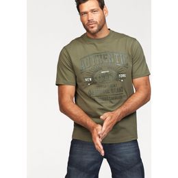 MAN'S WORLD T-Shirt MAN'S WORLD, Herren, Gr. 5XL (72/74), gr&uuml;n (olivgr&uuml;n), Single Jersey, Obermaterial: 100% Baumwolle, bedruckt, normal, Rundhals, Shirts T-Shirt, Kurzarm, l&auml;ssige Passform, bedrucktes Design, Rundhals, Topseller