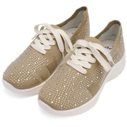 Slip-On Sneaker Ara "SEATTLE", Damen, Gr. 5,5 (38,5), sand, Textil, Schuhe, Keilabsatz, Slipper, Freizeitschuh mit Strasssteinen, H-Weite