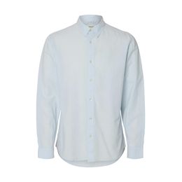 Langarmhemd Selected "SLHSLIMSUN LS SHIRT CLASSIC D", Herren, Gr. L, N-Gr, skyway detail:mixed with wei&szlig;, Web, Obermaterial: 71% Baumwolle, 29% Leinen, unifarben, slim fit normal, 1-Knopf-Manschette, Hemden