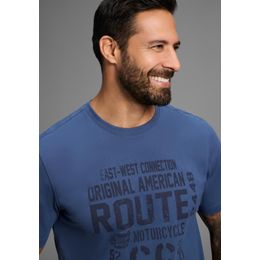 MAN'S WORLD Rundhalsshirt MAN'S WORLD, Herren, Gr. L (52/54), blau (rauchblau), Single Jersey, Obermaterial: 100% Baumwolle, bedruckt, regular fit, Rundhals, Shirts Rundhalsshirt, kurz&auml;rmelig, l&auml;ssige Passform, bedruckt, Rundhalsausschnitt, Topseller