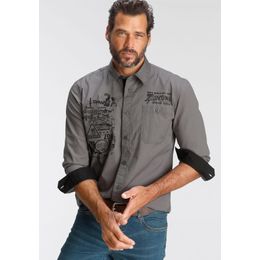 MAN'S WORLD Langarmhemd MAN'S WORLD, Herren, Gr. L (41/42), N-Gr, grau (mittelgrau), Obermaterial: 100% Baumwolle, bedruckt, normal, 2-Knopf-Manschette, Hemden, mit kontrastfarbenem Print