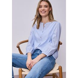 Langarmbluse Street One, Damen, Gr. 44, original blau, Web, 100% Baumwolle, unifarben, normal normal, Rundhals, elastischer Bund, Blusen, aus reiner Baumwolle