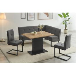 Eckbankgruppe OTTO HOME "Geranie, Sitzgruppe, Eckbank inkl. Stauraum, Esstisch, 2 Freischwinger", transparent (grau), B:180cm H:80,5cm T:61,5cm, MDF, Metall, Polyester, Sitzm&ouml;bel-Sets, Eckbankgruppe, Eckbank inkl. Stauraum wahlweise links oder rechts montierbar