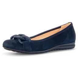 Ballerina Gabor "FLORENZ", Damen, Gr. 38, blau (nachtblau), Ziegenveloursleder, Schuhe Ballerina, Keilabsatz, Bequemschuh, Slipper, Businessschuh in Weite G (=weit)