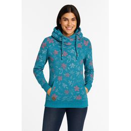 Sweatshirt Ragwear "NESKA FLOWERS O", Damen, Gr. XXL, blau (petrol), Sweatware, Obermaterial: 70% Baumwolle, 30% Polyester, bedruckt, Rundhals, Rippb&uuml;ndchen, Sweatshirts Sweatshirt, mit asymetrischem Schalkragen
