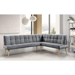 Eckbank exxpo - SOFA FASHION "Latte", antrazith, B:254cm H:95cm T:196cm, 100% PES, Sitzb&auml;nke, Eckbank, moderne Sitz- und R&uuml;ckensteppung, bequem und elegant, hoher Holzfu&szlig;