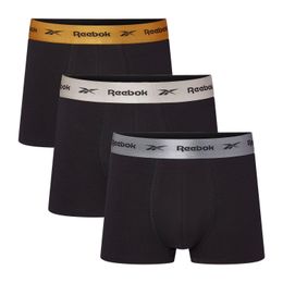 Trunk Reebok "Hirst", Herren, Gr. S, schwarz with grau, gold, Single Jersey, Obermaterial: 95% Baumwolle, 5% Elasthan, k&ouml;rpernah, Unterhosen, ohne Eingriff, Metallic-Logobund