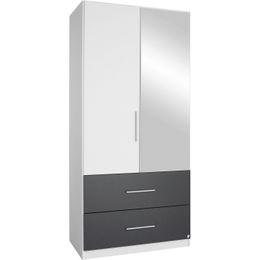 Kleiderschrank Rauch "Dreht&uuml;renschrank Schrank Garderobe W&auml;scheschrank Schlafzimmer ALVOR", schwarz-wei&szlig; (wei&szlig;, graumetallic), B:91cm H:197cm T:54cm, Holzwerkstoff, Schr&auml;nke, Kleiderschrank, erh&auml;ltlich optional mit Spiegel, 2 gro&szlig;e Schubladen MADE IN GERMANY