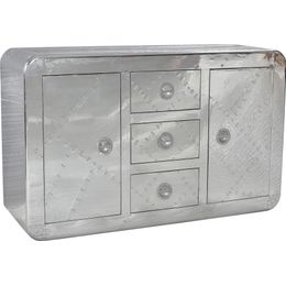 Sideboard Sit "Kommode AIRMAN in moderner Flugzeugoptik mit 3 Schubladen", silber (silberfarben), B:150cm H:90cm T:45cm, Sideboards, Sideboard, Futuristisches Factory‑Design mit gl&auml;nzenden Alu‑Modulen