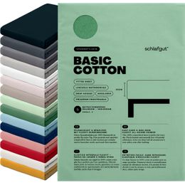 Spannbettlaken Schlafgut "Basic Cotton Bettlaken, 160 g/m&sup2;, 100% Baumwolle, Spannbetttuch", gr&uuml;n mid, 1 Stk., Jersey, 90-100x190-200 20cm, Jersey, Obermaterial: 100% Baumwolle, Bettlaken, Spannbettlaken, Spannbettlaken bis 20 cm Matratzenh&ouml;he, b&uuml;gelfrei und pflegeleicht