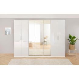 Dreht&uuml;renschrank Rauch "Kleiderschrank Schrank Garderobe Ankleide KOLUNA mit Hochglanz-Front", wei&szlig; (alpinwei&szlig;, hochglanz wei&szlig;), B:315cm H:229cm T:54cm, Holzwerkstoff, Schr&auml;nke, Dreht&uuml;renschrank, mit Spiegel, inkl. 2 Innenschubladen sowie extra B&ouml;den MADE IN GERMANY