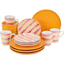 Kombiservice Creatable "Geschirr-Set Marbella", bunt (rot, orange, gelb), 16 Stk., Steingut, Geschirr-Sets, Kombiservice, Service, s&uuml;dl&auml;ndisches Dekor, Made in Europe, 16 Teile, f&uuml;r 4 Personen
