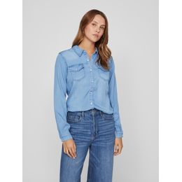 Jeansbluse Vila "VIBISTA DENIM SHIRT/SU-NOOS", Damen, Gr. XXL, blau (medium blau denim wash:clean), Web, Obermaterial: 70% Lyocell, 30% Baumwolle, unifarben, regular fit h&uuml;ftlang, Blusen Jeansbluse