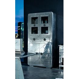 Vitrine Sit "Wohnzimmerschrank AIRMAN Mangoholz + MDF mit Alu‑Beschl&auml;gen", silber (silberfarben), B:90cm H:187cm T:40cm, Aluminium, Schr&auml;nke, Vitrine, Futuristisches Industrial‑Design mit verspiegelter Alu‑Optik