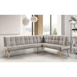 Eckbank exxpo - SOFA FASHION "Latte", sand, B:254cm H:95cm T:196cm, 100% PES, Sitzb&auml;nke, Eckbank, moderne Sitz- und R&uuml;ckensteppung, bequem und elegant, hoher Holzfu&szlig;