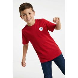 Kurzarmshirt Converse "f&uuml;r Kinder", Jungen, Gr. 98, enamel rot, Stoff, Obermaterial: 100% Baumwolle, bedruckt, unifarben, normal, Rundhals, eingesetzt abgesteppt, Shirts Kurzarmshirt, Kurzarm, sportlicher Stil, Rundhalsausschnitt, elastisches Material