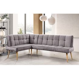 Eckbank exxpo - SOFA FASHION "Latte", cappuccino, B:234cm H:95cm T:156cm, 100% PES, Sitzb&auml;nke, Eckbank, moderne Sitz- und R&uuml;ckensteppung, bequem und elegant, hoher Holzfu&szlig;
