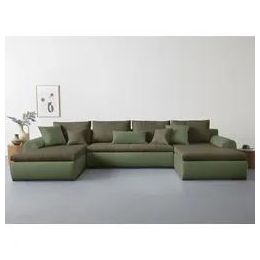 Wohnlandschaft Home Affaire "Win U-Form, B: 366 cm - OTTO. Verl&auml;ssliche Qualit&auml;t.", gr&uuml;n (olive gr&uuml;n), B:366cm H:85cm T:176cm, 100% Polyester, Sofas, Wohnlandschaft, Bettfunktion, Bettkasten & 5 Zierkissen