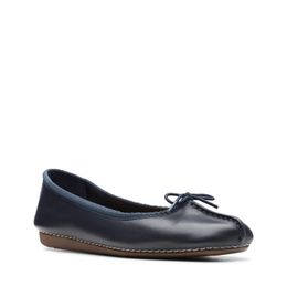 Ballerina Clarks "Freckle Ice", Damen, Gr. 36, blau (navy leather), Leder, Schuhe Ballerina, Slipper, Flats, Flats, Slipper mit Schleifchen