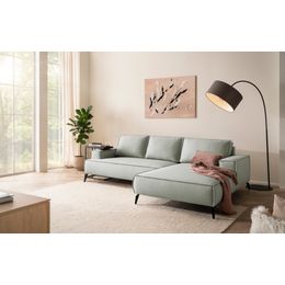 Ecksofa Home Affaire "TVINNU, L-Form, 275cm, in Cord und Leinenoptik", hellgr&uuml;n, B:275cm H:83cm T:173cm, Sofas, Ecksofa, wahlweise Recamiere rechts/links, schwarze F&uuml;&szlig;e, bequemer Sitzkomfort