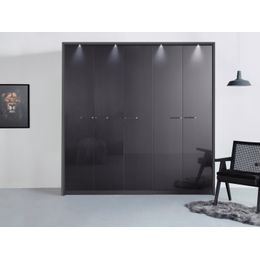 Dreht&uuml;renschrank Rauch "Kleiderschrank Schrank Garderobe W&auml;scheschrank Ankleide OTELI", grau (graumetallic, effektgrau hochglanz), B:230cm H:231cm T:58cm, Holzwerkstoff, Schr&auml;nke, Dreht&uuml;renschrank, inkl. Passepartout optional mit Beleuchtung MADE IN GERMANY