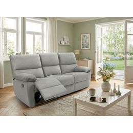 3-Sitzer Home Affaire "LANNOY, manuelle o. elelektrische Relaxfunktion in 2 Sitzen, USB A/C", grau (hellgrau), B:201cm H:96cm T:94cm, Sofas, Liegefunktion (105-150), Reclinersofa, Webstoff, Federkern