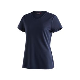T-Shirt Maier Sports "Trudy", Damen, Gr. 44, blau (dunkelblau), 100% Polyester, Rundhals, Shirts T-Shirt, Damen Kurzarmshirt, leichtes Sommer Funktionsshirt, V-Ausschnitt