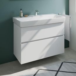 Geberit Renova Plan Waschtisch, evineo ineo5 evo Unterschrank B: 100 cm, 2 Ausz&uuml;ge, mit Griffmulde,, 501707001+BE0991WM,
