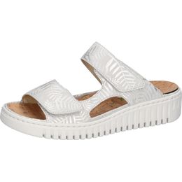 Waldl&auml;ufer Pantolette WALDL&Auml;UFER "H-WILLOW", Damen, Gr. 6,5, wei&szlig;, Veloursleder, metallic, Schuhe Pantolette, Sommerschuh, Hausschuh, Keilpantolette in Komfortweite H (= sehr weit)