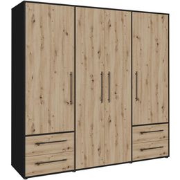 Kleiderschrank FORTE "Mokkaris,Topseller, zeitloses Design, 3&ndash;4 T&uuml;ren, Made in Europe", schwarz (schwarz, artisan eiche), B:205,9cm H:200,1cm T:58,8cm, Schr&auml;nke, Kleiderschrank, Topseller