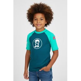 Funktionsshirt Trollkids "KIDS KVALVIKA T", Kinder, Gr. 152, blau (schwarz mint, petrol), Obermaterial: 90% Polyester, 10% Elasthan, Shirts Funktionsshirt, f&uuml;r Kinder und Jugendliche, kurz&auml;rmlig, mit UV-Schutzfaktor 50+